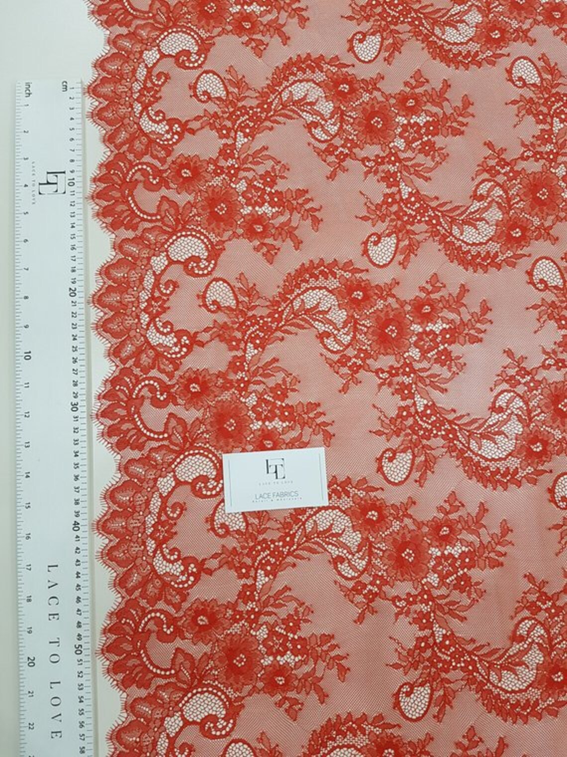 Orange lace fabric by the yard French Lace Embroidered | Etsy