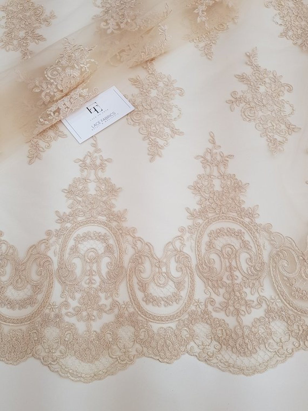 Beige Lace Fabric, Embroidered Lace, French Lace, Wedding Lace, Bridal ...