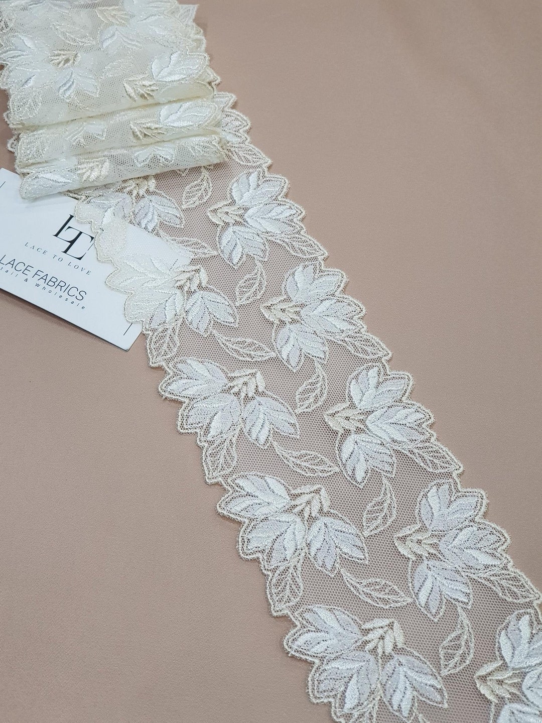 Ivory With Light Yellow Lace Trimming by the Yard, French Lace, Alencon ...