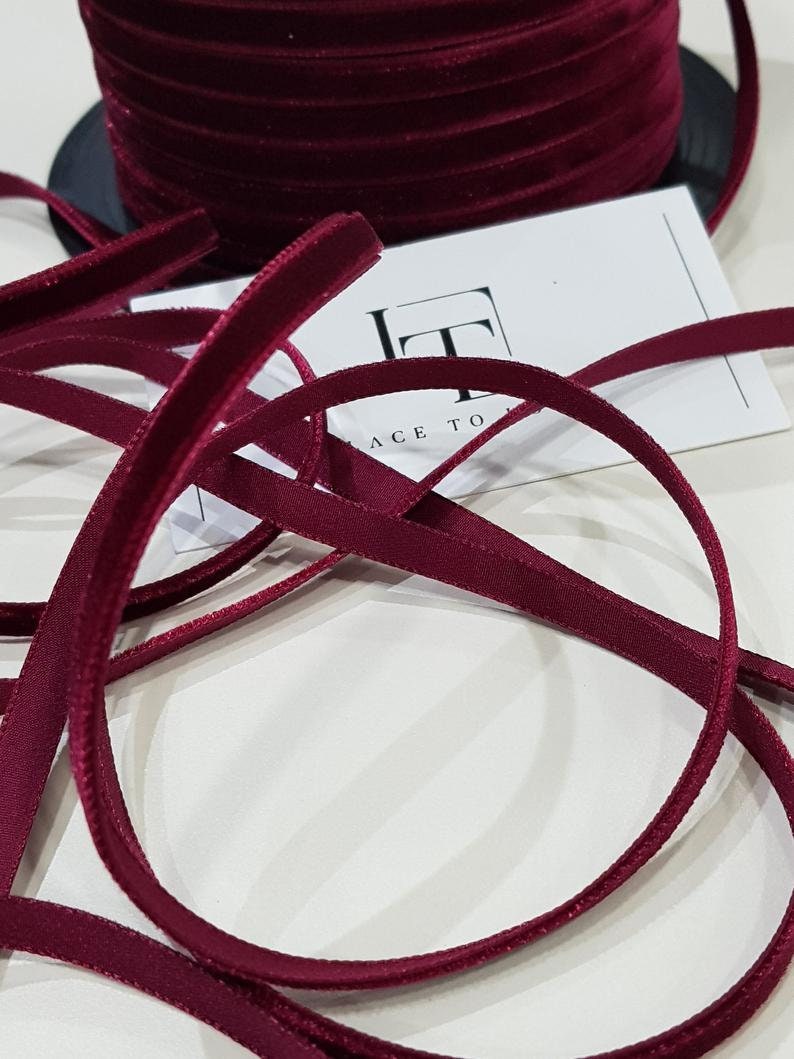 Dark Red Velvet Ribbon by the Yard Narrow Velvet Ribbon - Etsy