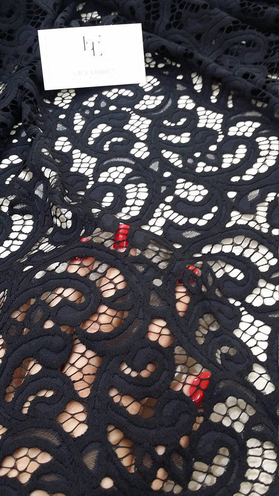 Black Lace Fabric by the Yard France Lace Alencon Lace | Etsy