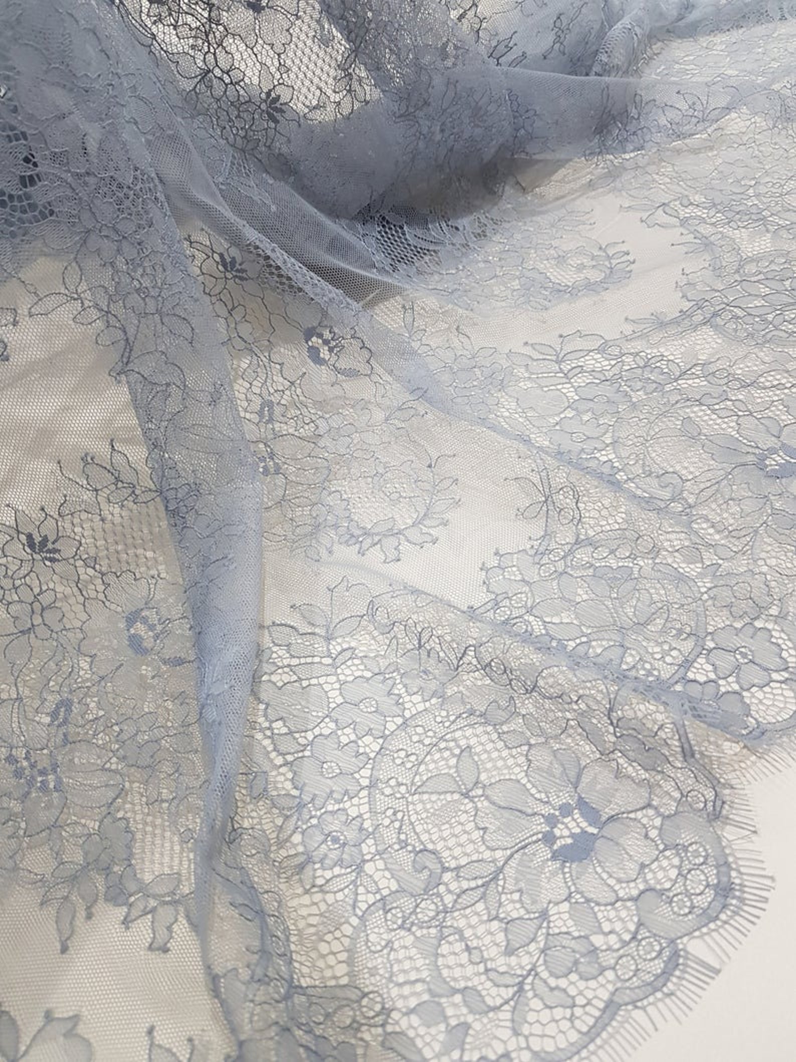 Blue/gray Lace Fabric French Lace Chantilly Lace Wedding - Etsy