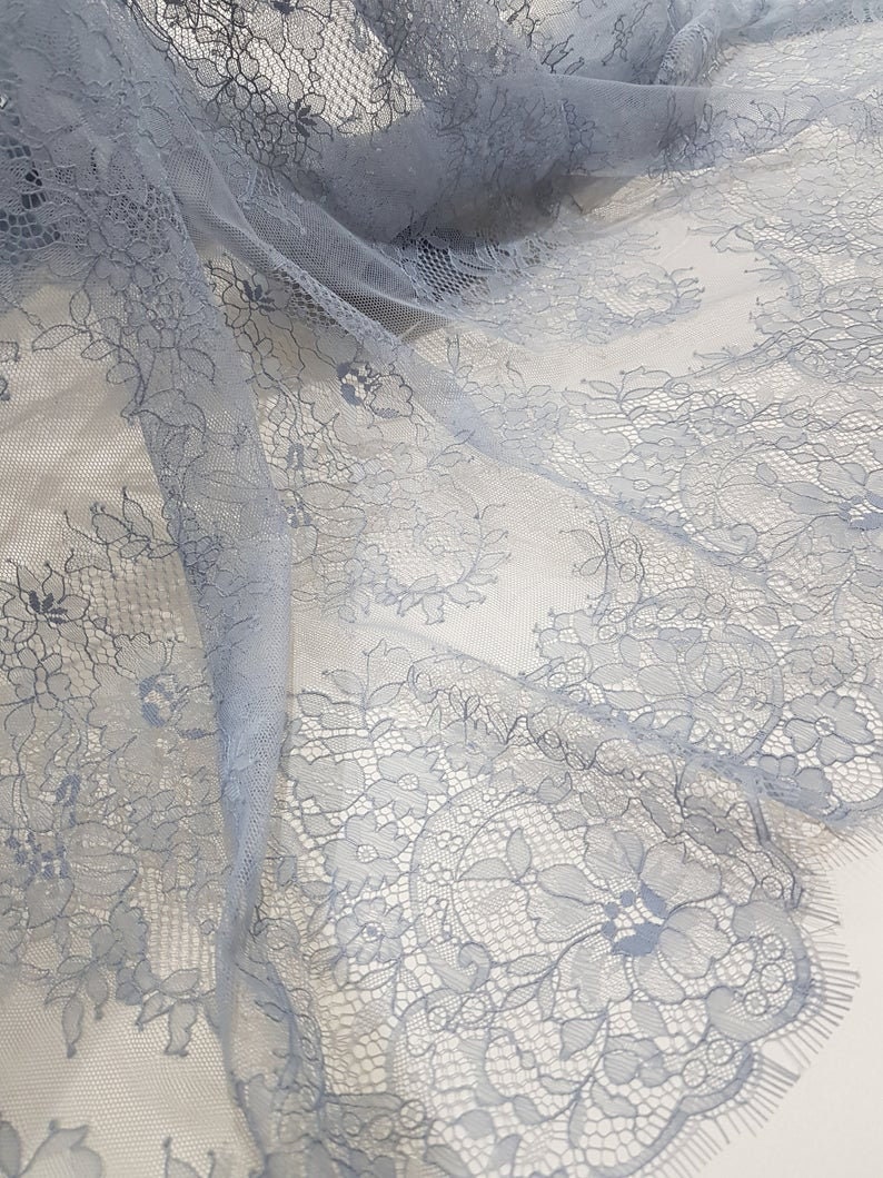 Blue/gray Lace Fabric, French Lace, Chantilly Lace, Wedding Lace ...