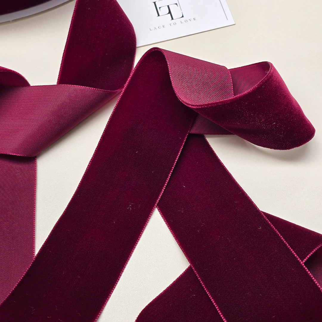 Wine Red Velvet Ribbon by the Yard, Burgundy Velvet Ribbon, Velvet ...