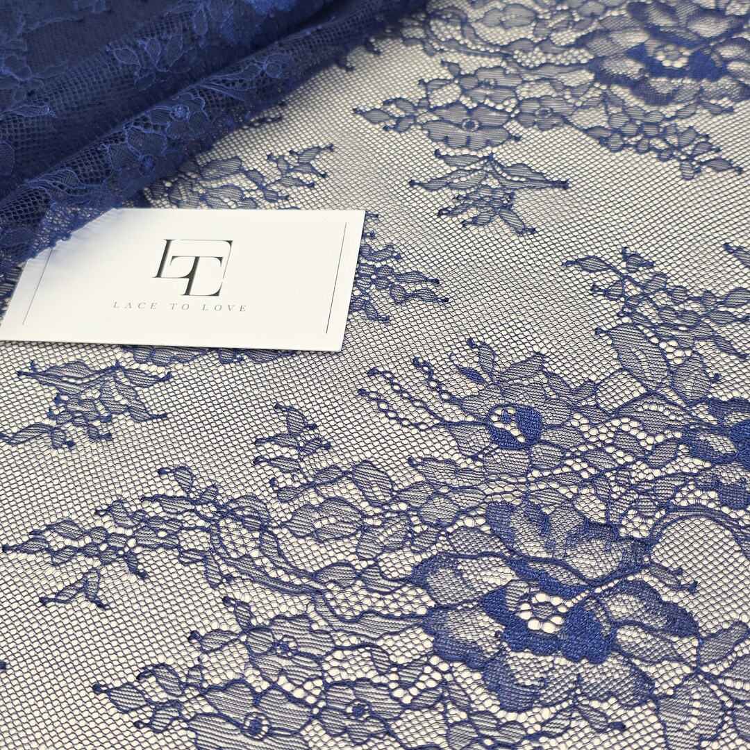 Navy Blue Lace Fabric, Dark Blue French Chantilly Nylon Lace Cloth ...