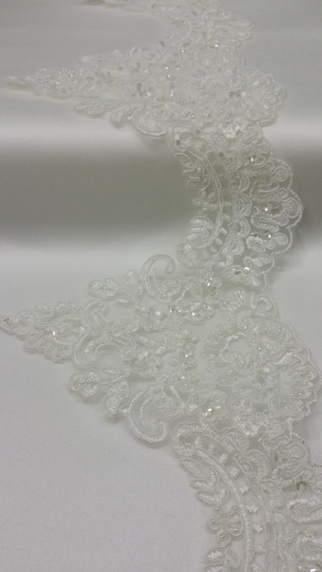 Ivory Beaded Lace Trim, Gorgeous Alencon Ivory Lace Trim, Wedding Lace ...
