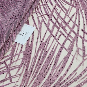 Purple Embroidery Lace Fabric, Light Purple Tulle Net With Embroidery ...
