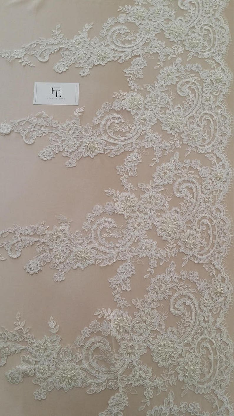 SALE Beaded Ivory Lace Trim, Sequin Lace Trimming, Pearl Lace, French ...