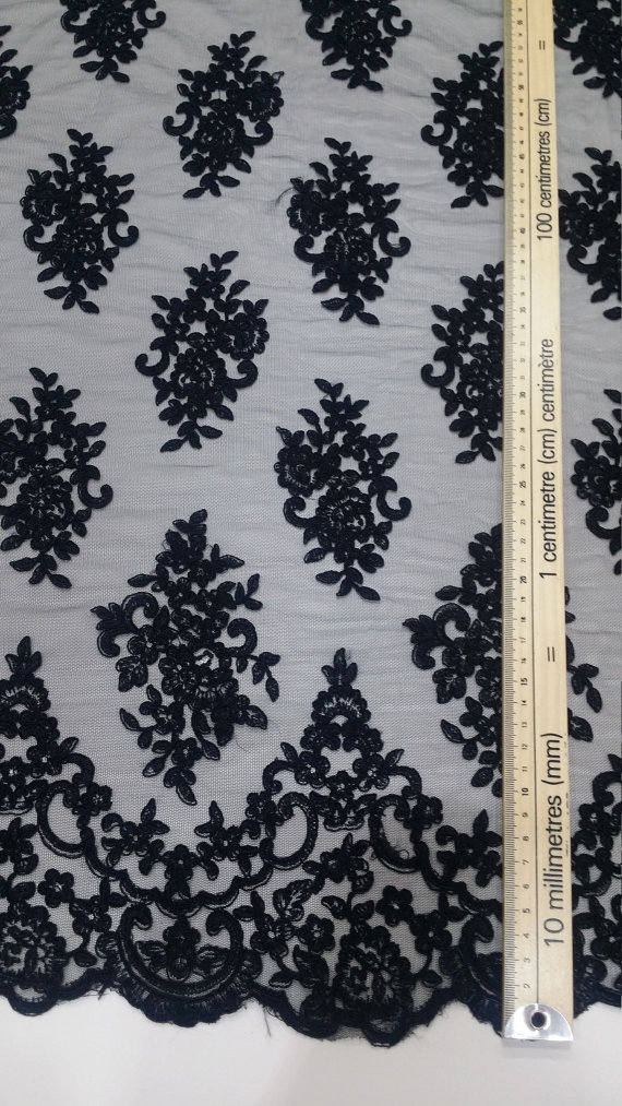 Black Lace Fabric by the Yard France Alencon Lace Bridal | Etsy