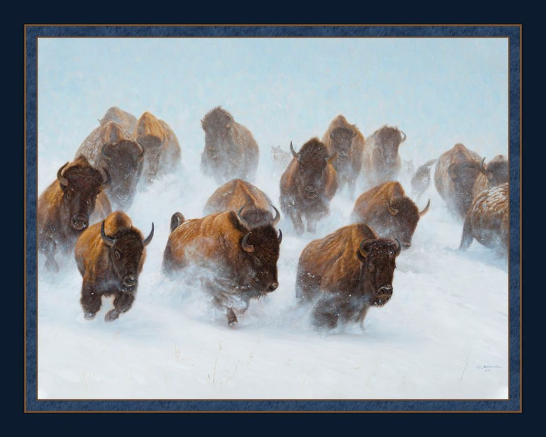 Buffalo Fabric Quilt Panel: Winter Wildlife, Mountain Cabin (36" X 45 ...