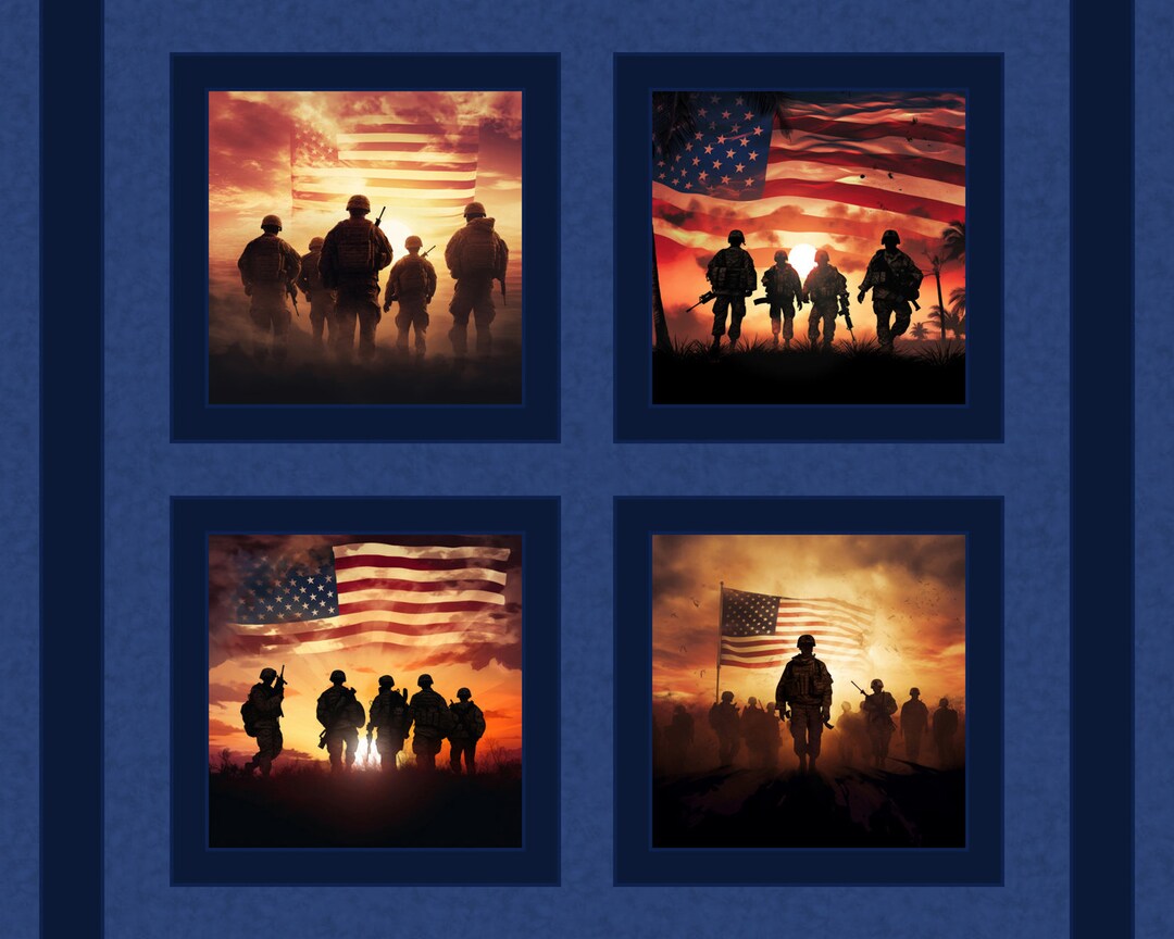 AMERICAN SOLDIERS Fabric Pillow Quilt Panel 36" X 45", Military ...