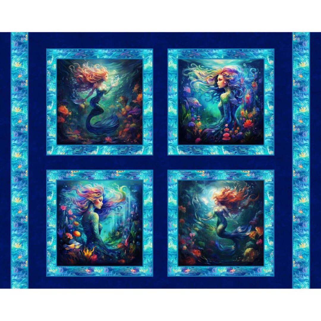 MERMAIDS of the SEA Fabric Quilt Pillow Panel 36" X 45", Ocean, Sea ...
