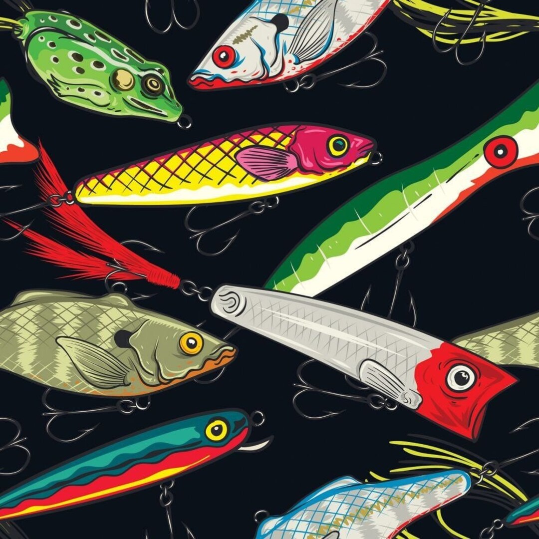 FISHING LURE Black Allover 100% Cotton Fabric - Etsy