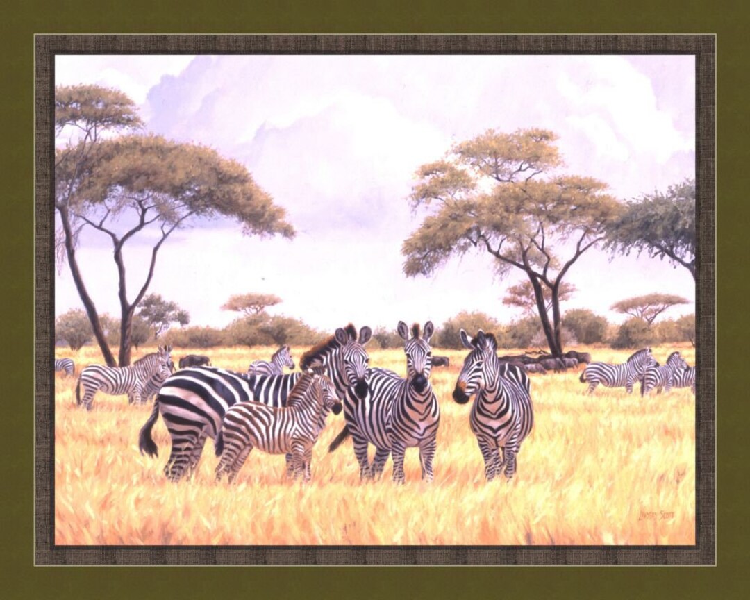 EXTENDED FAMILY Fabric Quilt Panel 36" X 45", Zebra, Horse, Safari ...