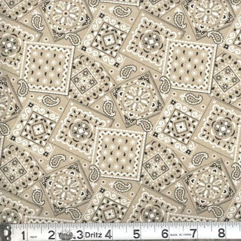 Bandana Paisley Khaki Beige Fabric - Etsy