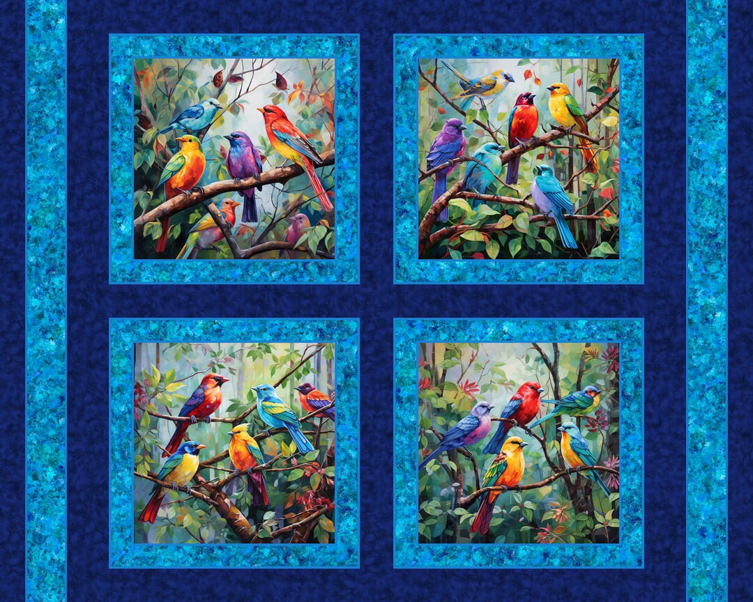 VIVID WINGS Fabric Pillow Quilt Panel 36" X 45", Birds, Snowbirds ...