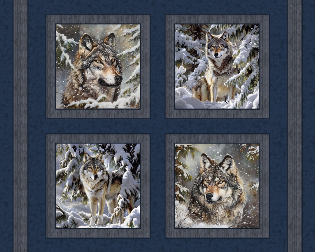 SNOW BOUND Wolf Fabric Quilt Pillow Panel 36" X 45", Wildlife, Wolves ...