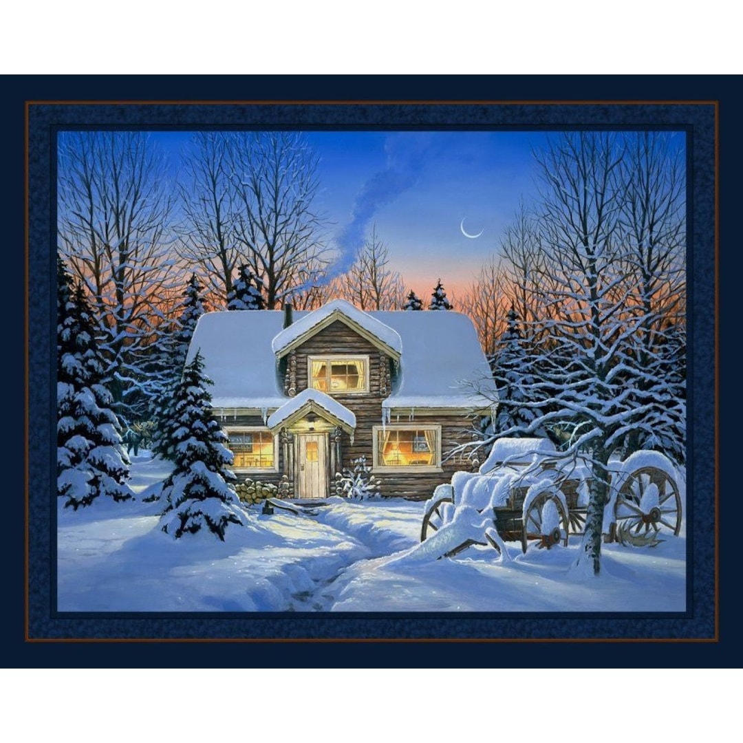 Winter Cabin Cotton Quilt Panel: Nostalgic Victorian House (36" X 45 ...
