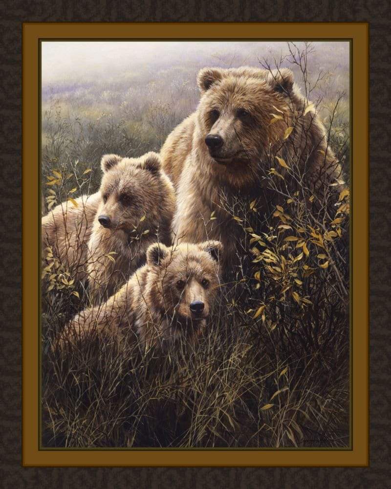 Grizzly Bear Family Fabric Quilt Panel - Denali Wildlife Cabin Decor ...