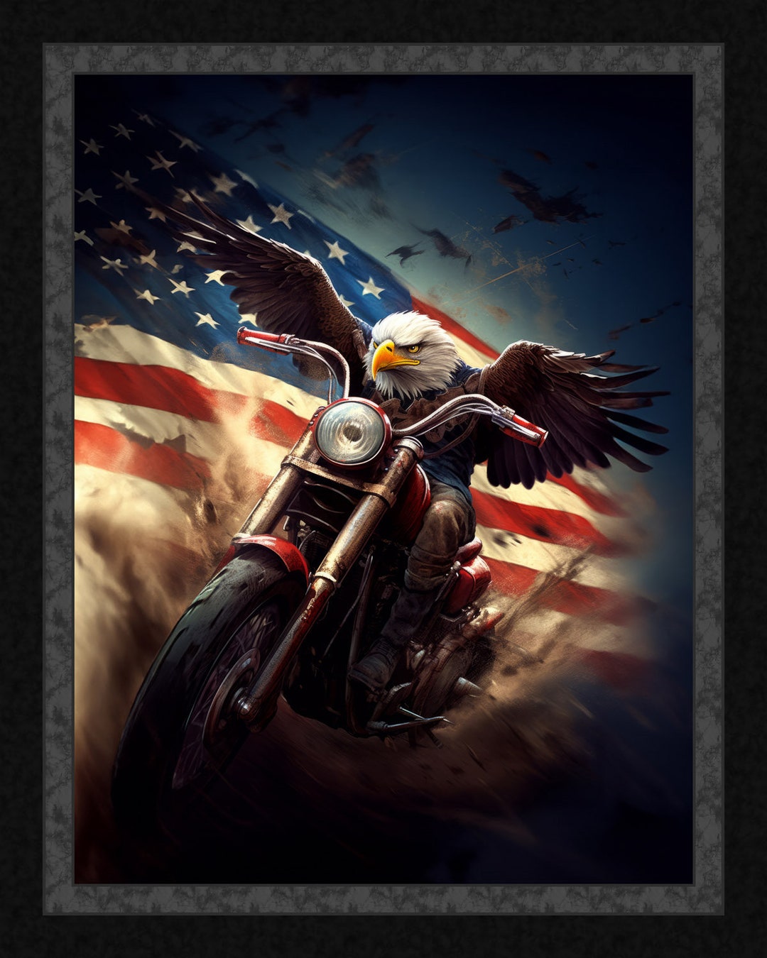 American Eagle Motorcycle Fabric Quilt Panel: Patriotic USA Flag (36" X ...