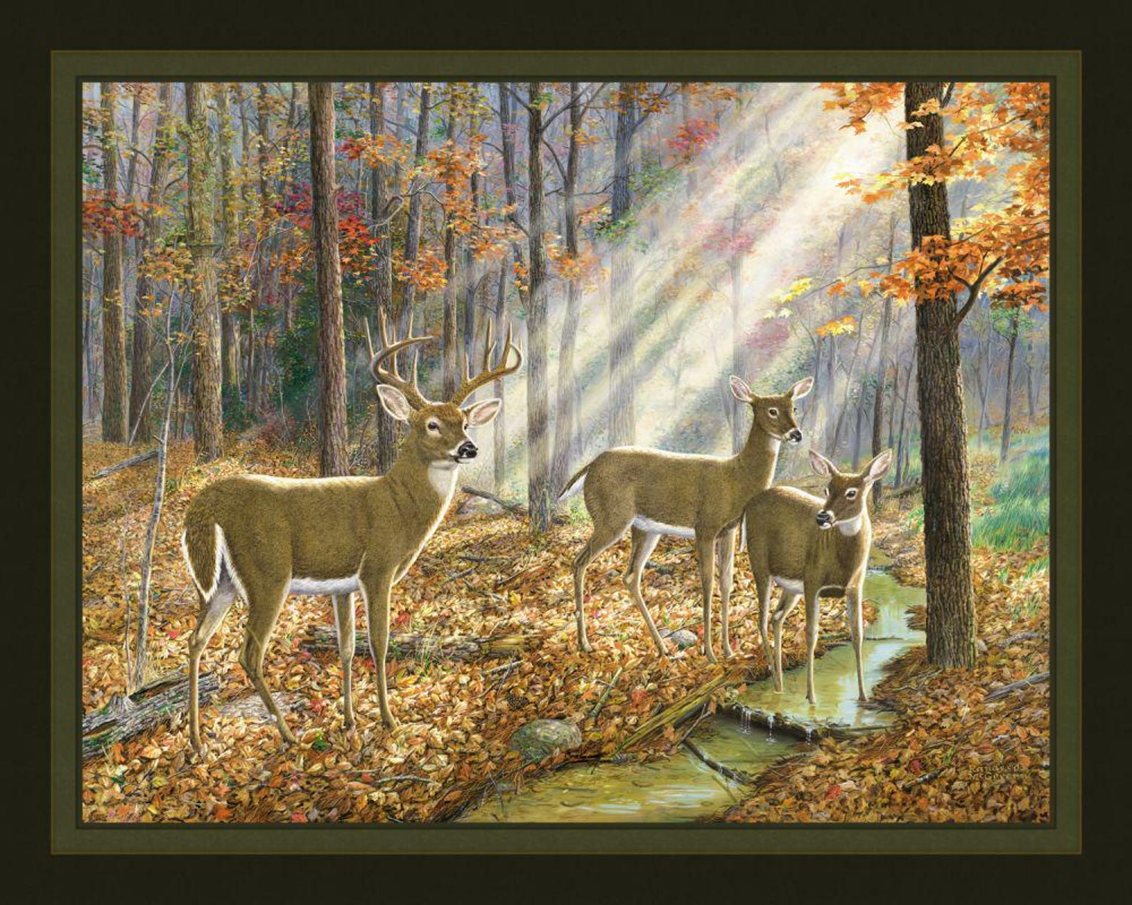Saved by a Twig Fabric Quilt Panel 36" X 45", DEER, Buck, Hunting (see ...