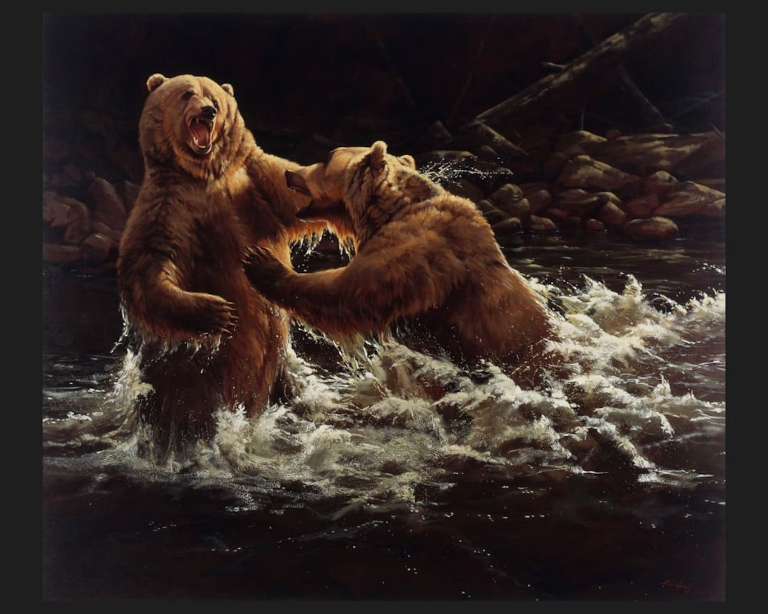 Grizzly Bears Fabric Quilt Panel: Wildlife Mountain Cabin Decor (36" X ...