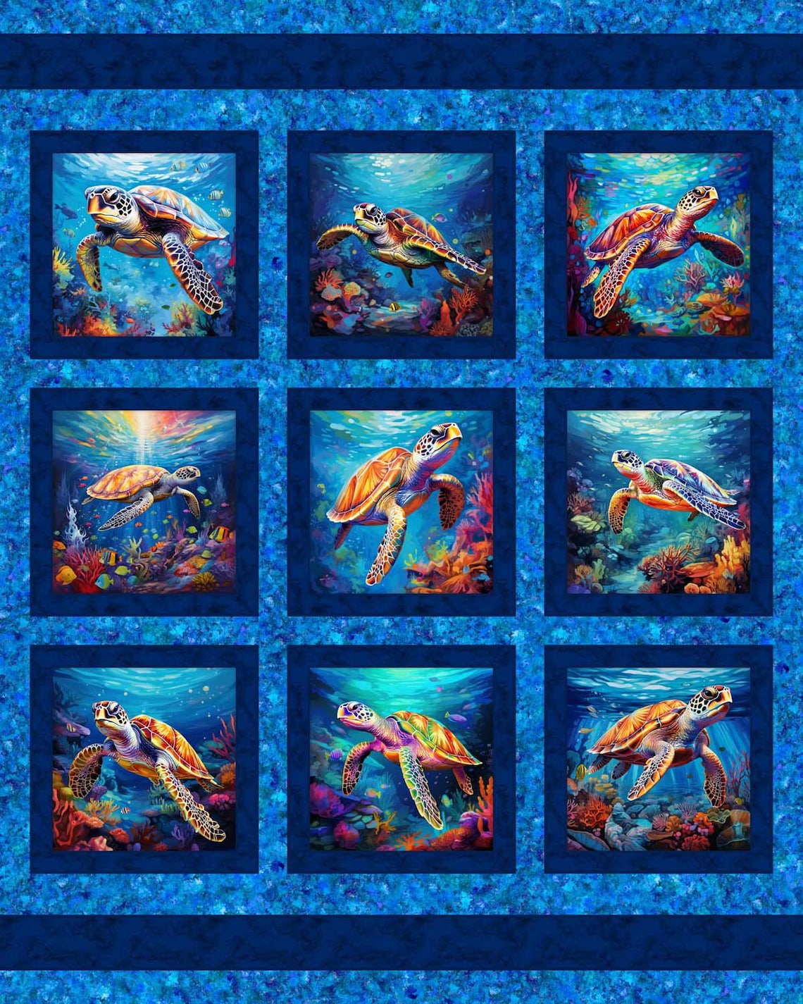 SEA TURTLES Coral Cruisers Fabric Quilt Panel 36" X 45", Ocean, Beach ...
