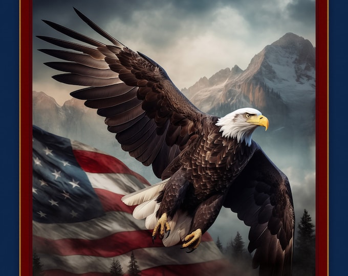 Eagle Fabric Quilt Panel: Soaring Flag, Patriotic USA Cotton (36" X 45 ...