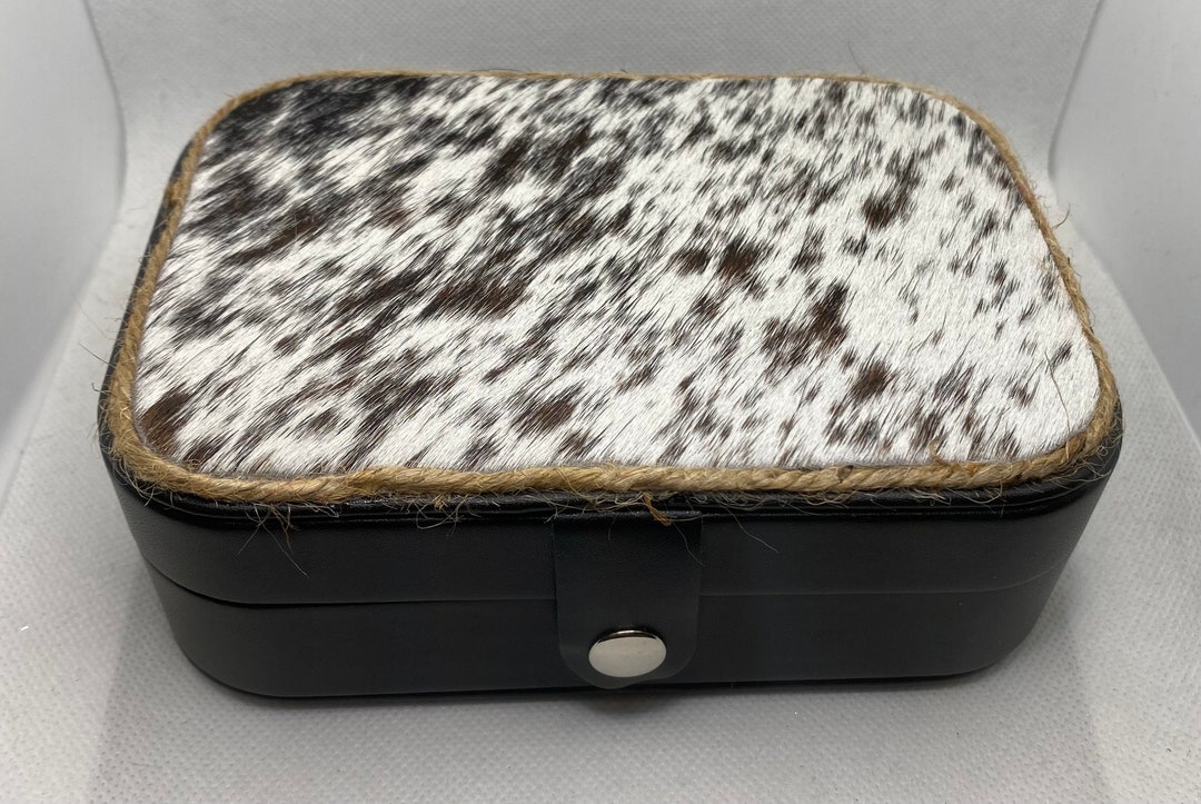 Cowhide Jewelry Box Black W/ Jute - Etsy