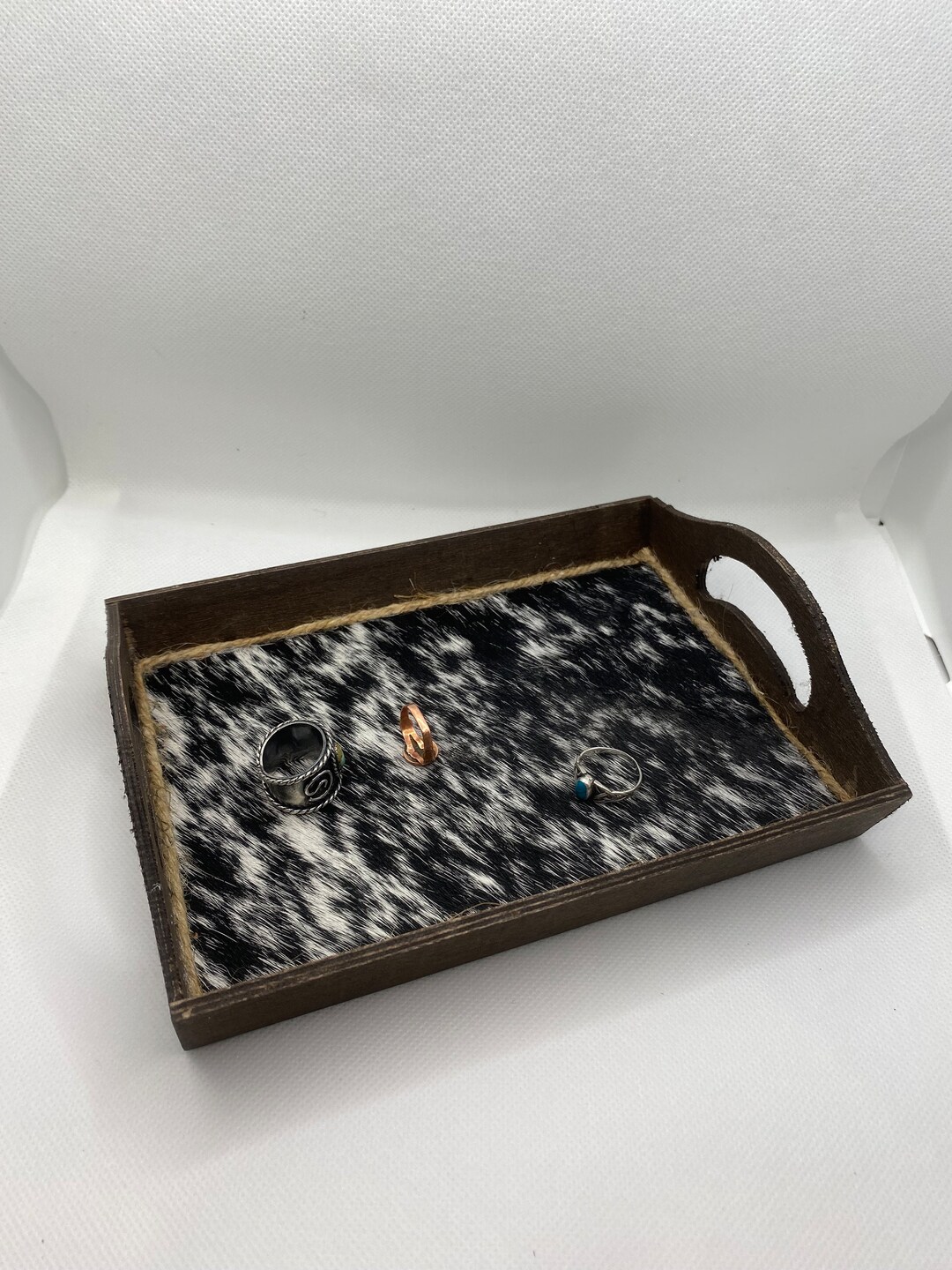 Western Style Ring Tray/dish Wood & Cowhide 5x7 - Etsy