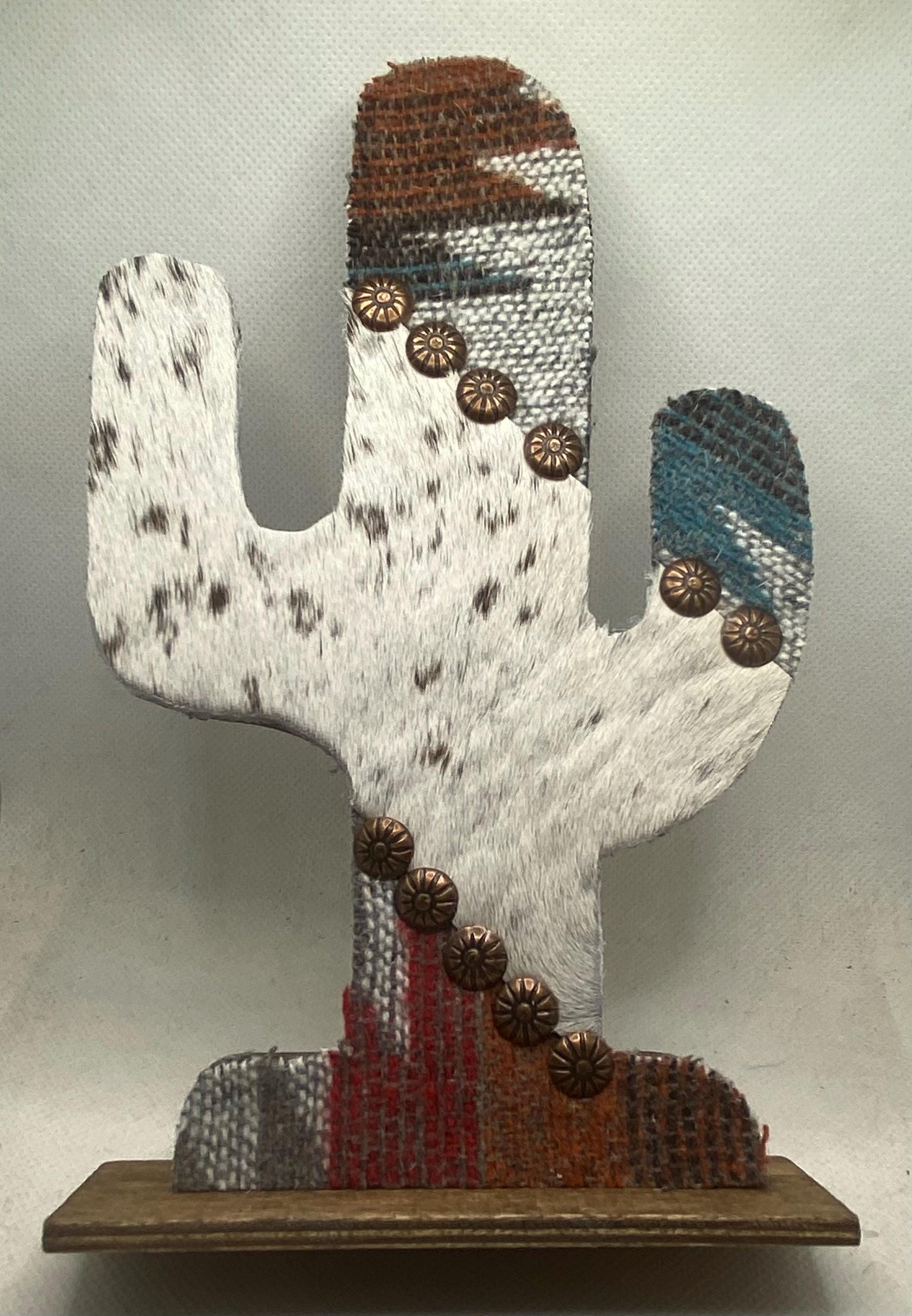 Cowhide & Wool Western Cactus Shelf Decor - Etsy