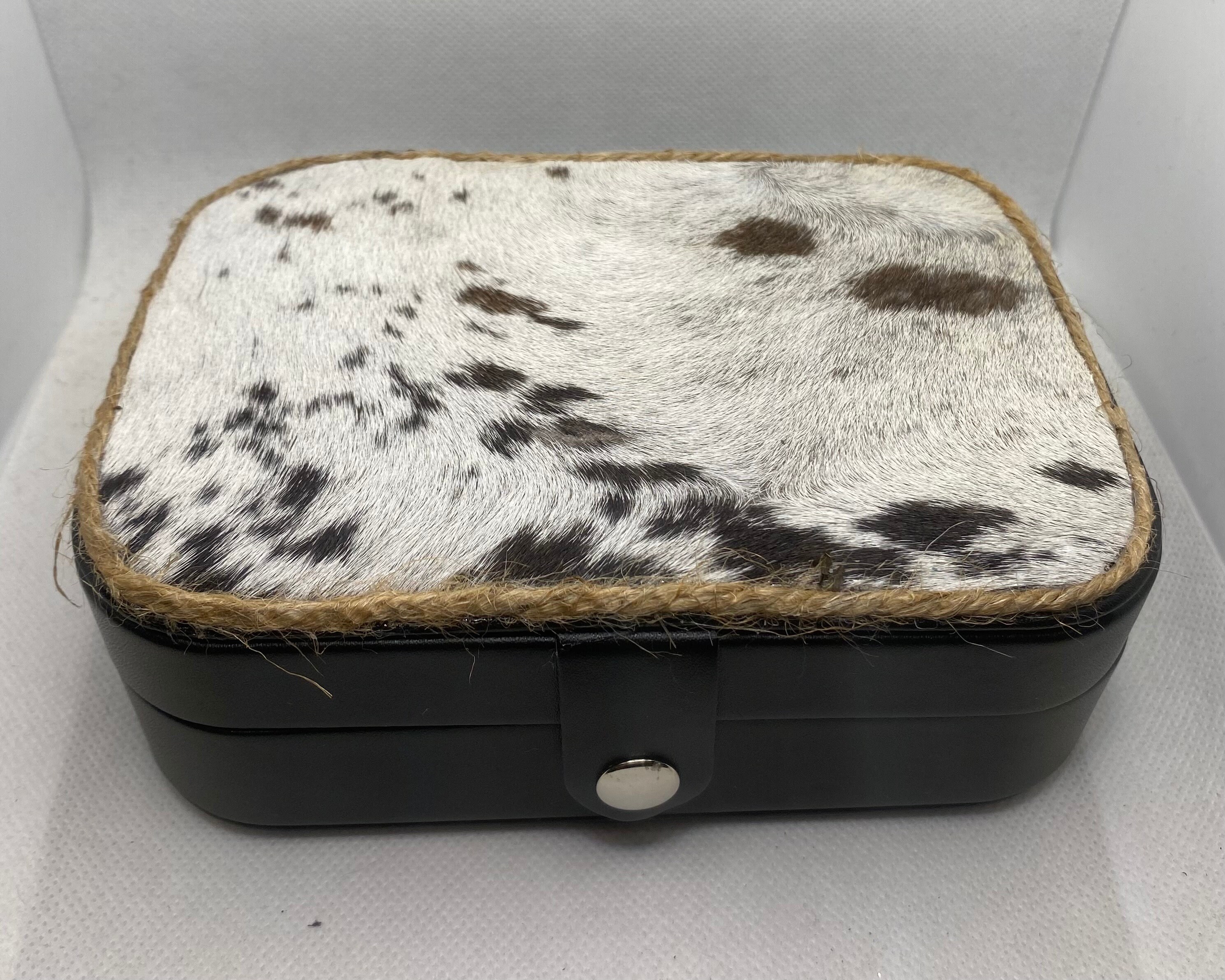 Cowhide Jewelry Box Black W/ Jute - Etsy