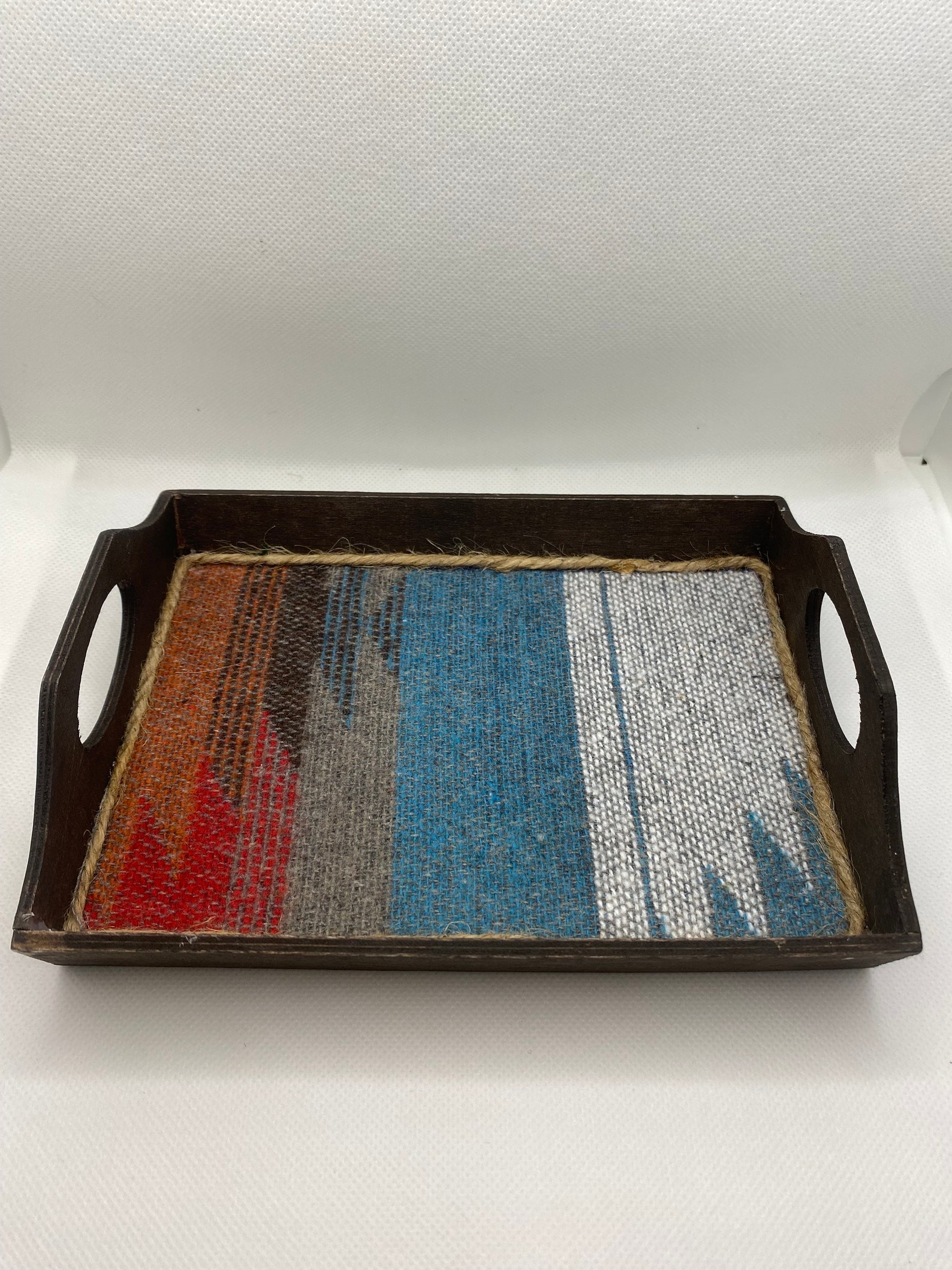 Western Style Ring Tray/dish Wood & Colorful Aztec Wool 5x7 - Etsy