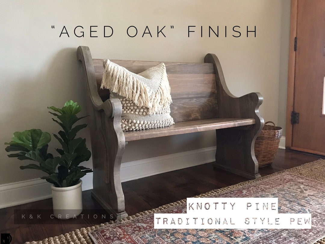 IN STOCK: Aged Oak - Church Pew Bench / Foyer, Entryway Furniture ...
