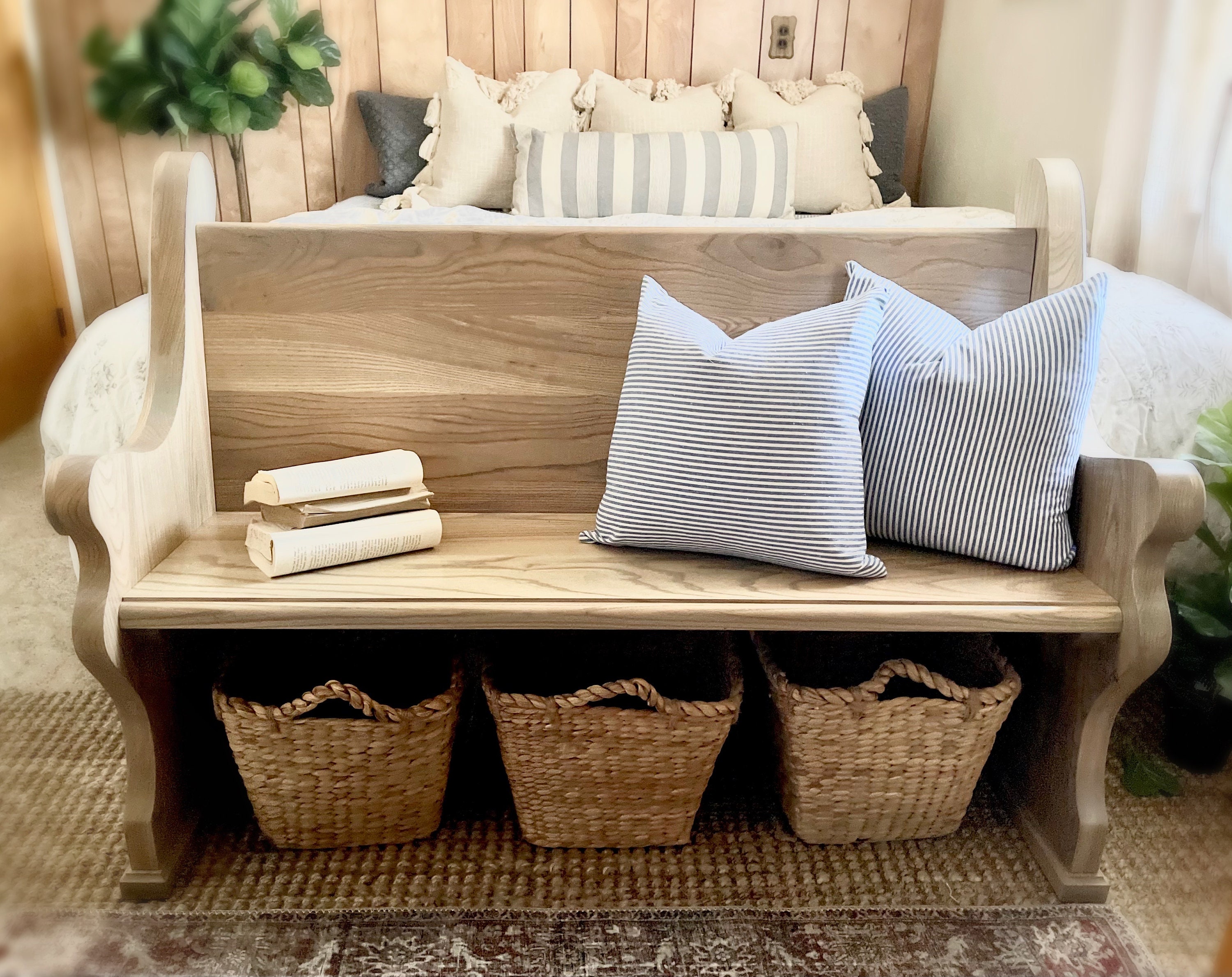 White Oak Hardwood Church Pew Bench Farmhouse Furniture Entryway Foyer Dining Seating. Wedding anniversary. Etsy