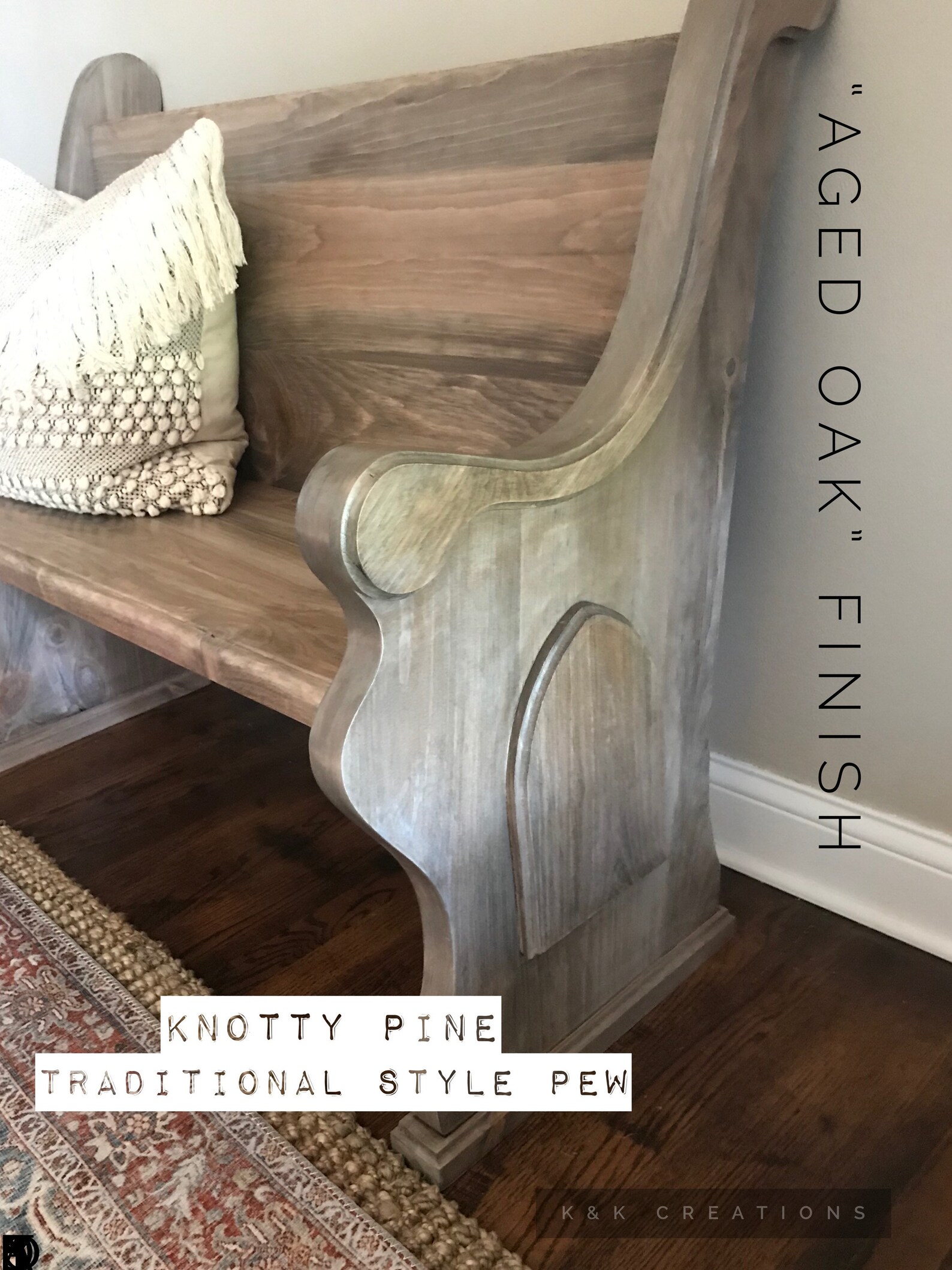 IN STOCK: Aged Oak - Church Pew Bench / Foyer, Entryway Furniture ...