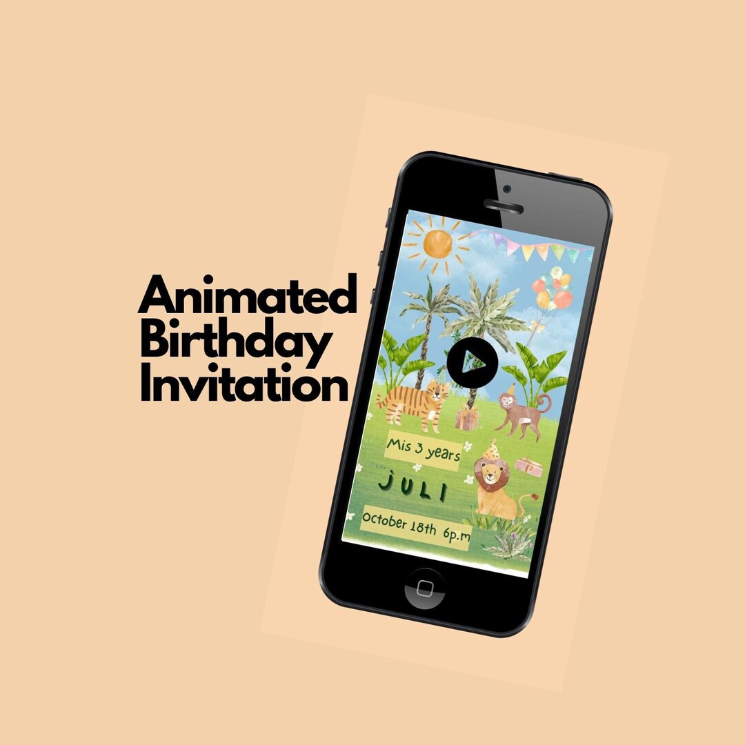 Animated Invitation, Safari Animals, Kids Invitation, Personalized ...