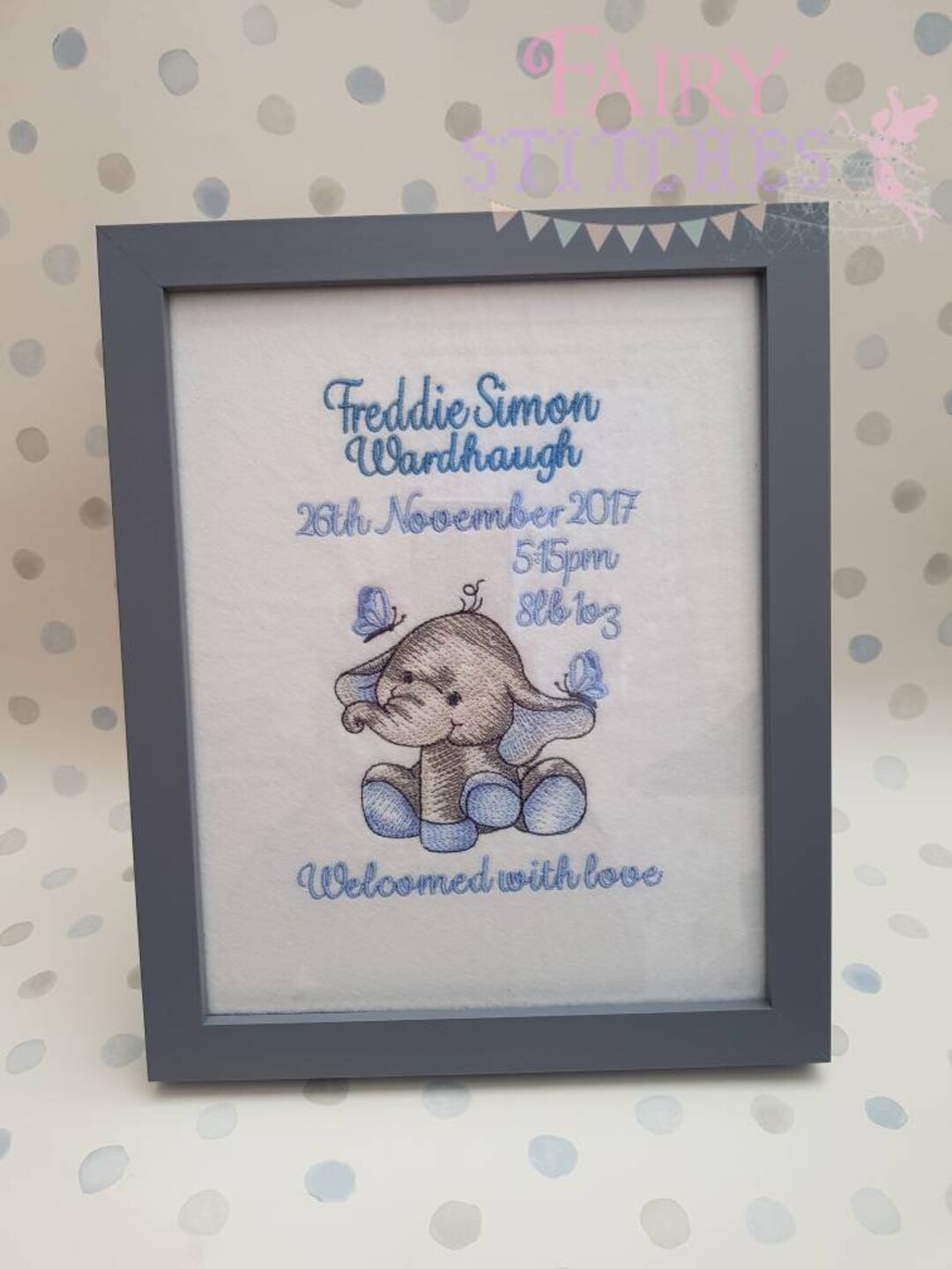 Personalised Embroidered Ellie Elephant Frame - Etsy
