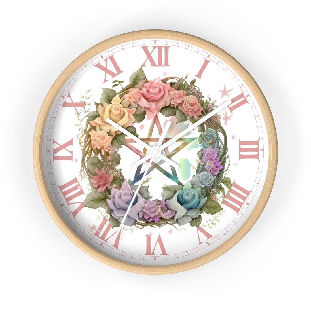 Pretty Pagan | Bright Floral Pentagram | Wall Clock - Etsy