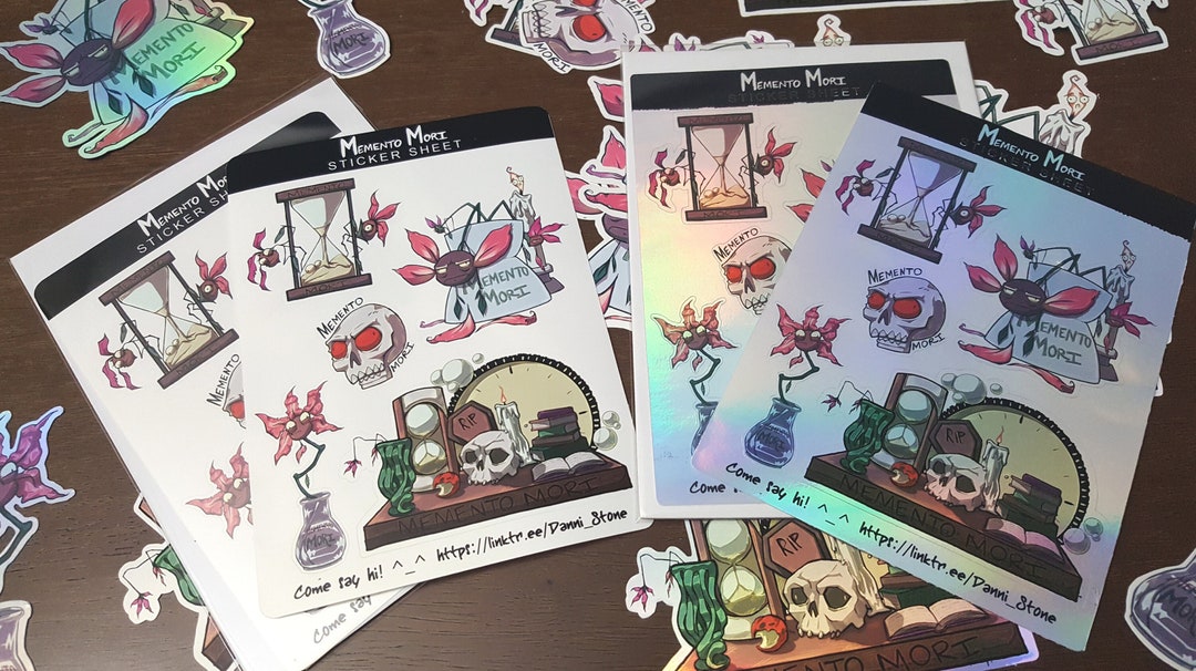 Derpy Memento Mori Sticker Sheet, Cute Sticker, Skull, Flower ...