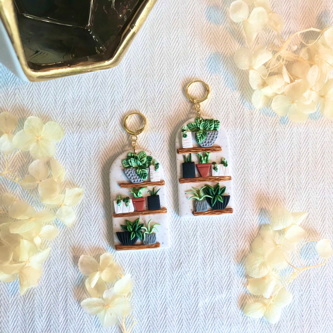 Plant Shelf Earrings, Botanical Earrings, Clay Earrings, Statement ...