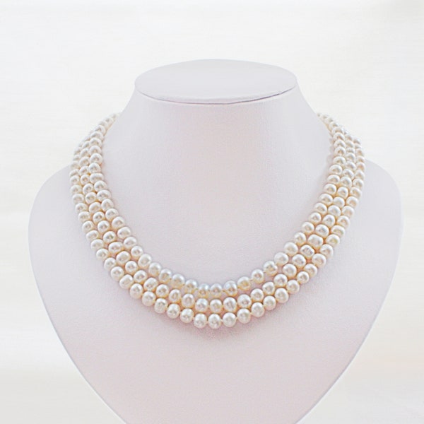 Triple Strand Pearl - Etsy