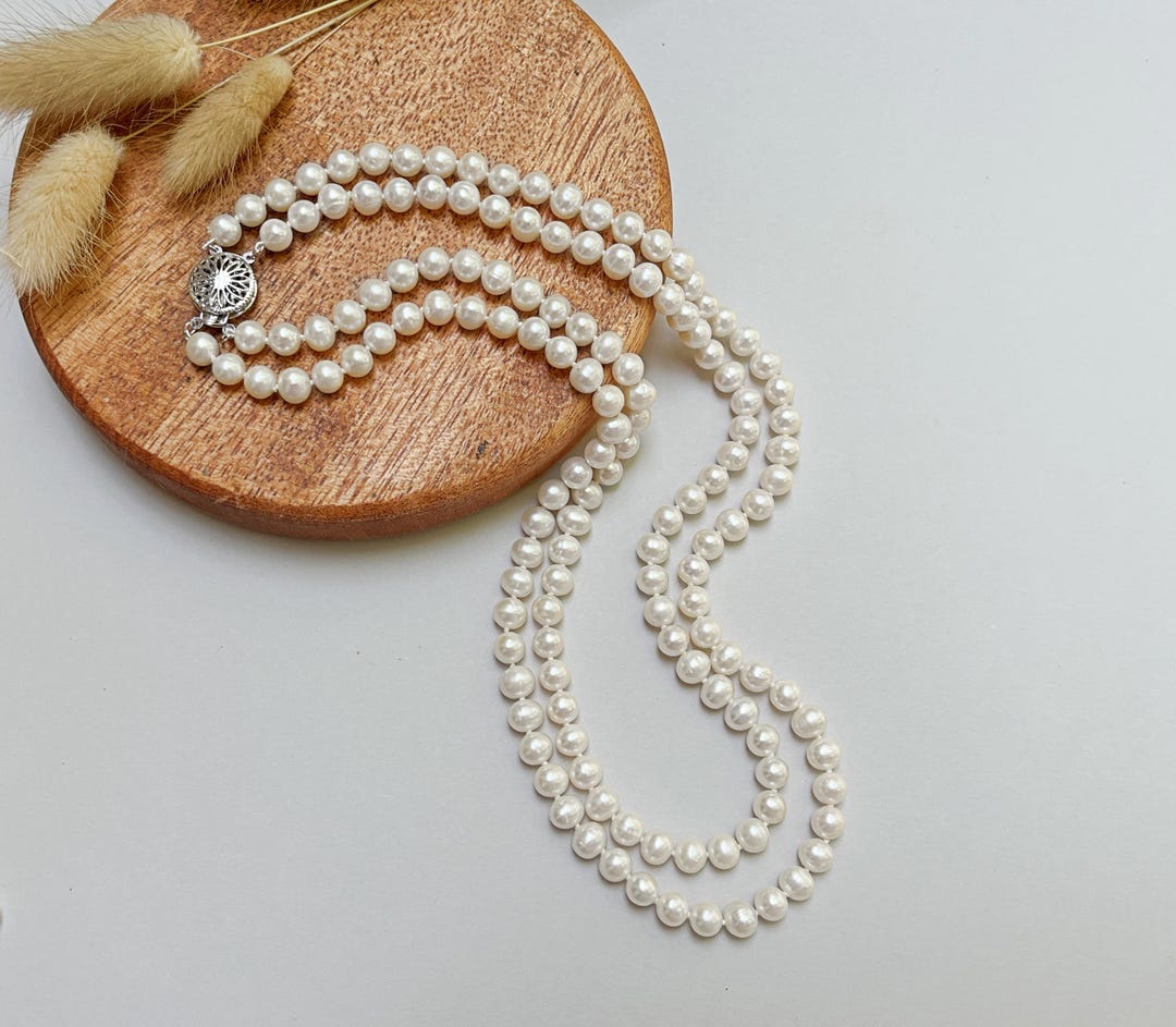 Two Strand Pearl Necklace, Multistrand Pearl Necklace, Wedding Necklace ...