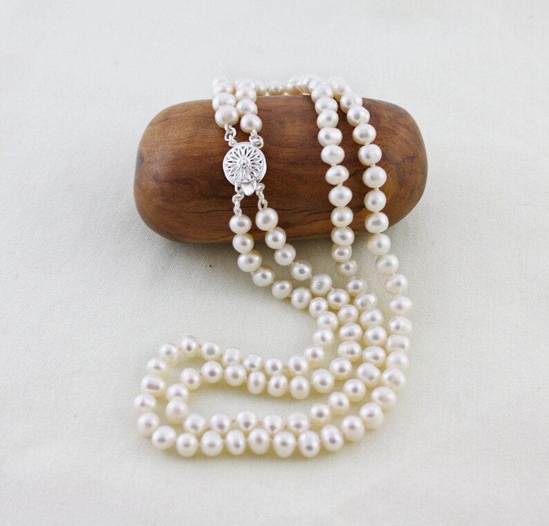 Two Strand Pearl Necklace Multistrand Pearl Necklace Wedding - Etsy
