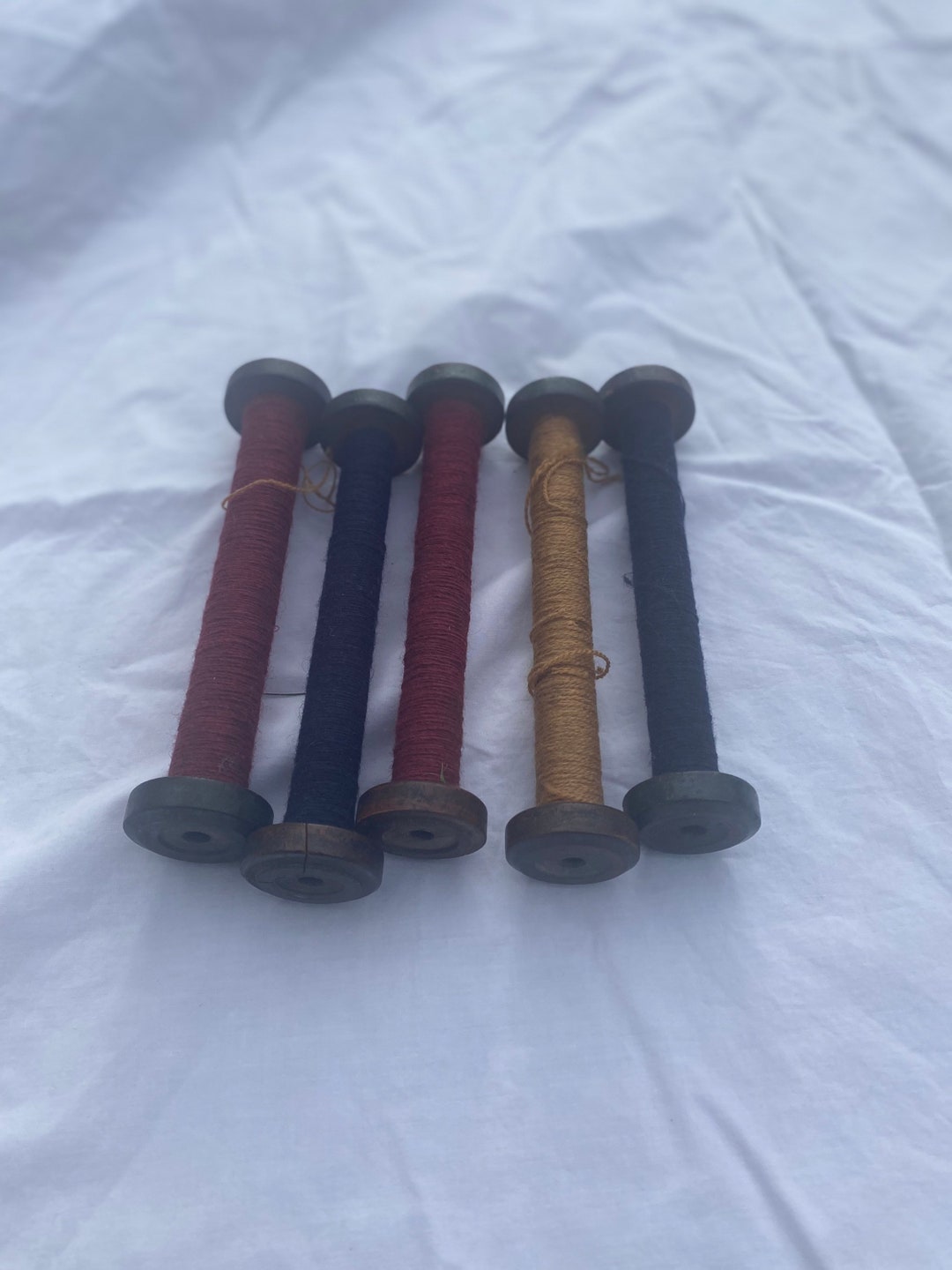 Set of 5 Primitive Antique Wooden Spools of Thread - Etsy