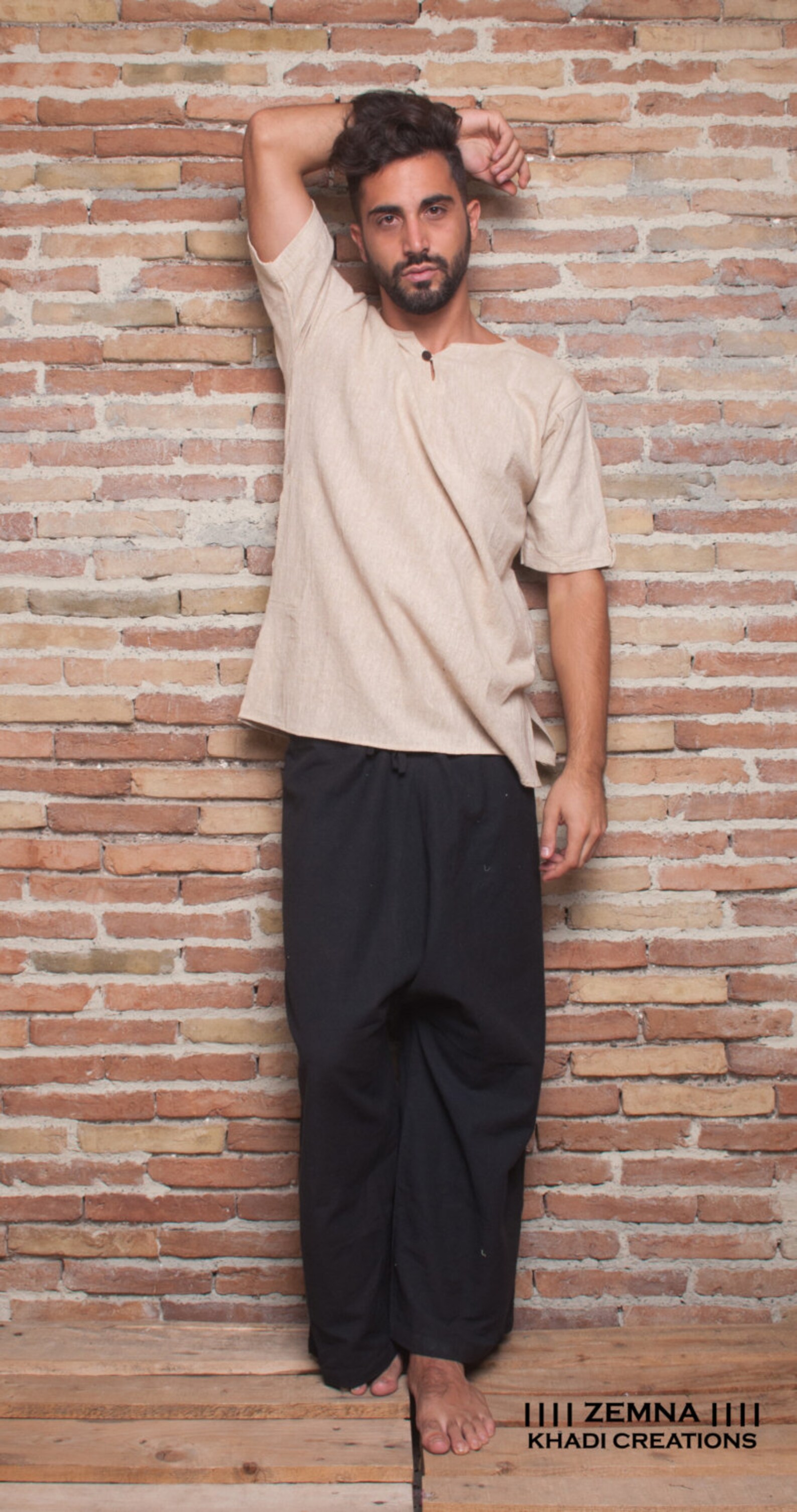 Men Khadi Cotton Shirt Kurta With Short Sleeves, Khadi Top, Cotton ...