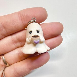 Grumpy Ghost Keychain: Handmade Polymer Clay Coffee Cup Charm - Etsy