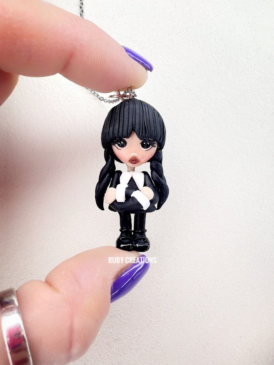 Wednesday Addams Necklace, Miniature Clay Art Jewelry, Polymer Clay ...