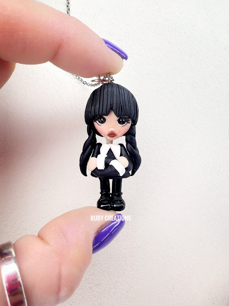 Wednesday Addams Necklace, Miniature Clay Art Jewelry, Polymer Clay ...