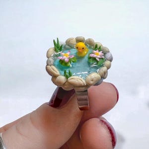Duck Pond Ring: Handmade Polymer Clay Lotus Flower Jewelry - Etsy